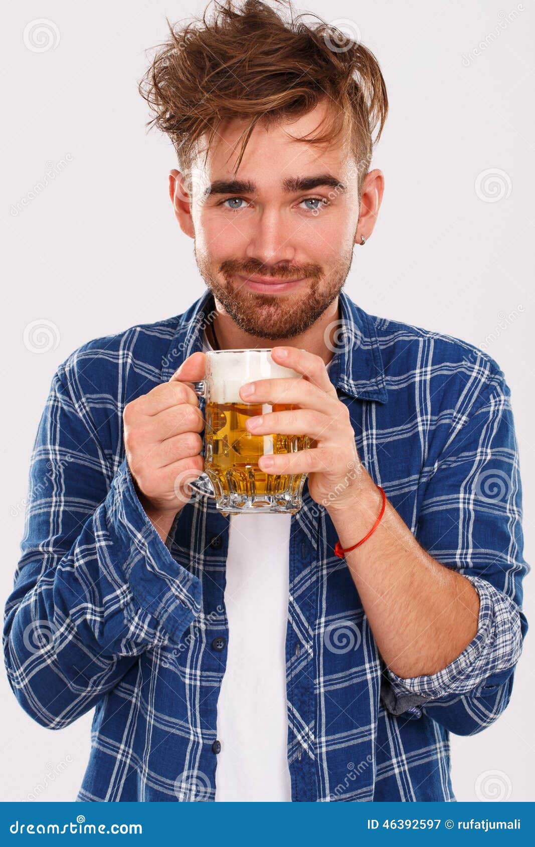Alcohol. Guy in Blue Shirt with Beer Stock Image - Image of expression ...