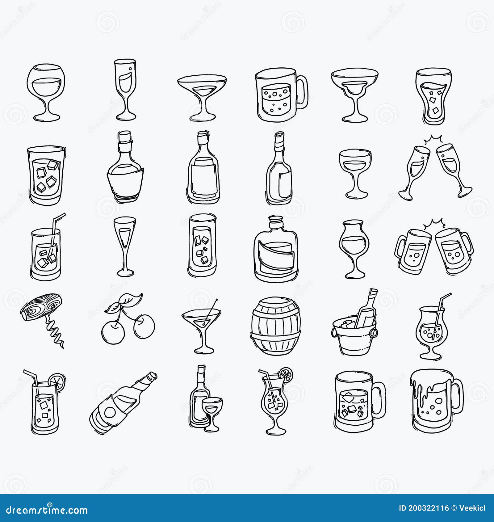 Alcohol Hand Drawn Icon Illustration Line Art Doodle Eps10 Stock Vector ...