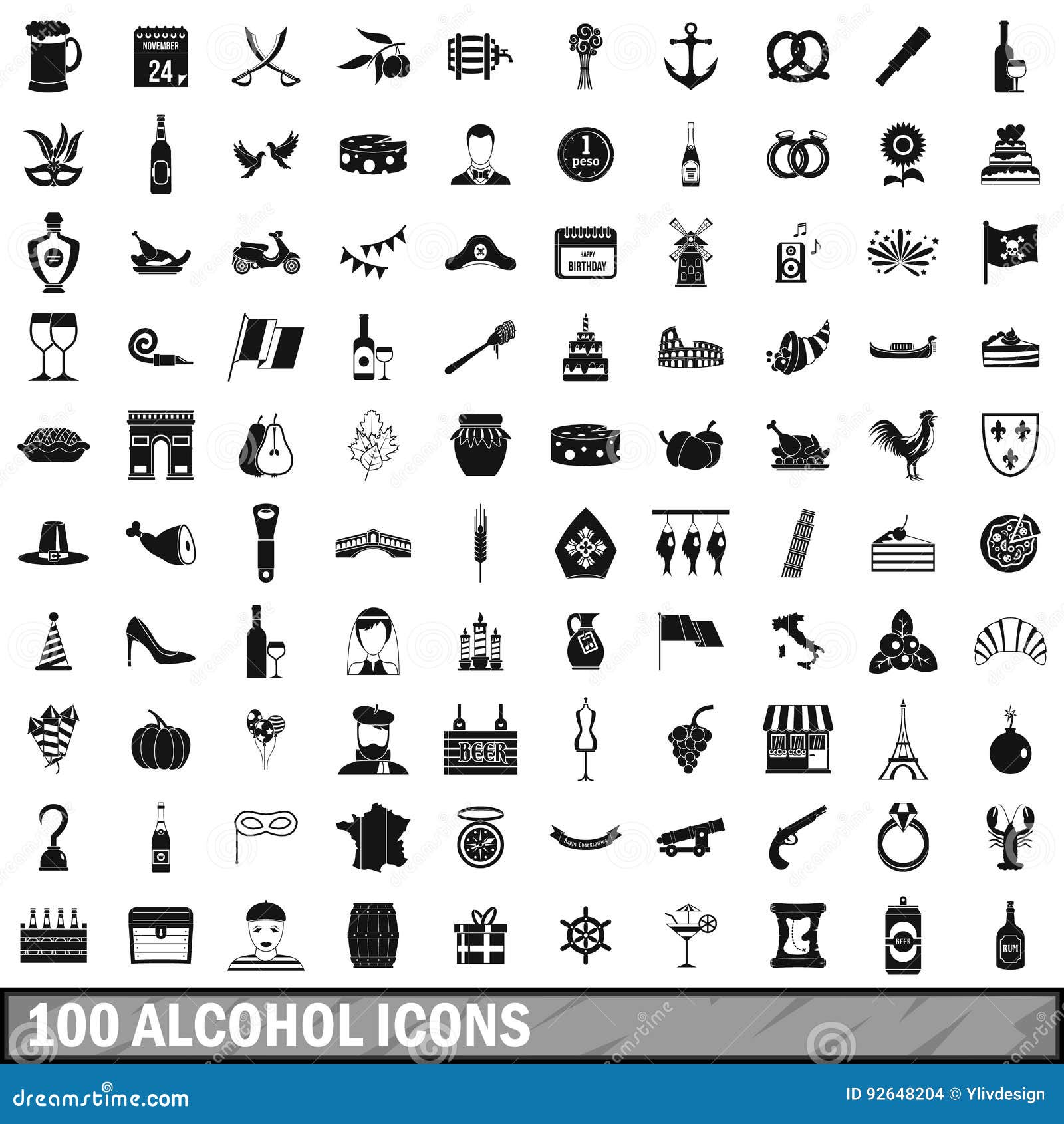 100 Alcohol Icons Set, Simple Style Stock Vector - Illustration of ...