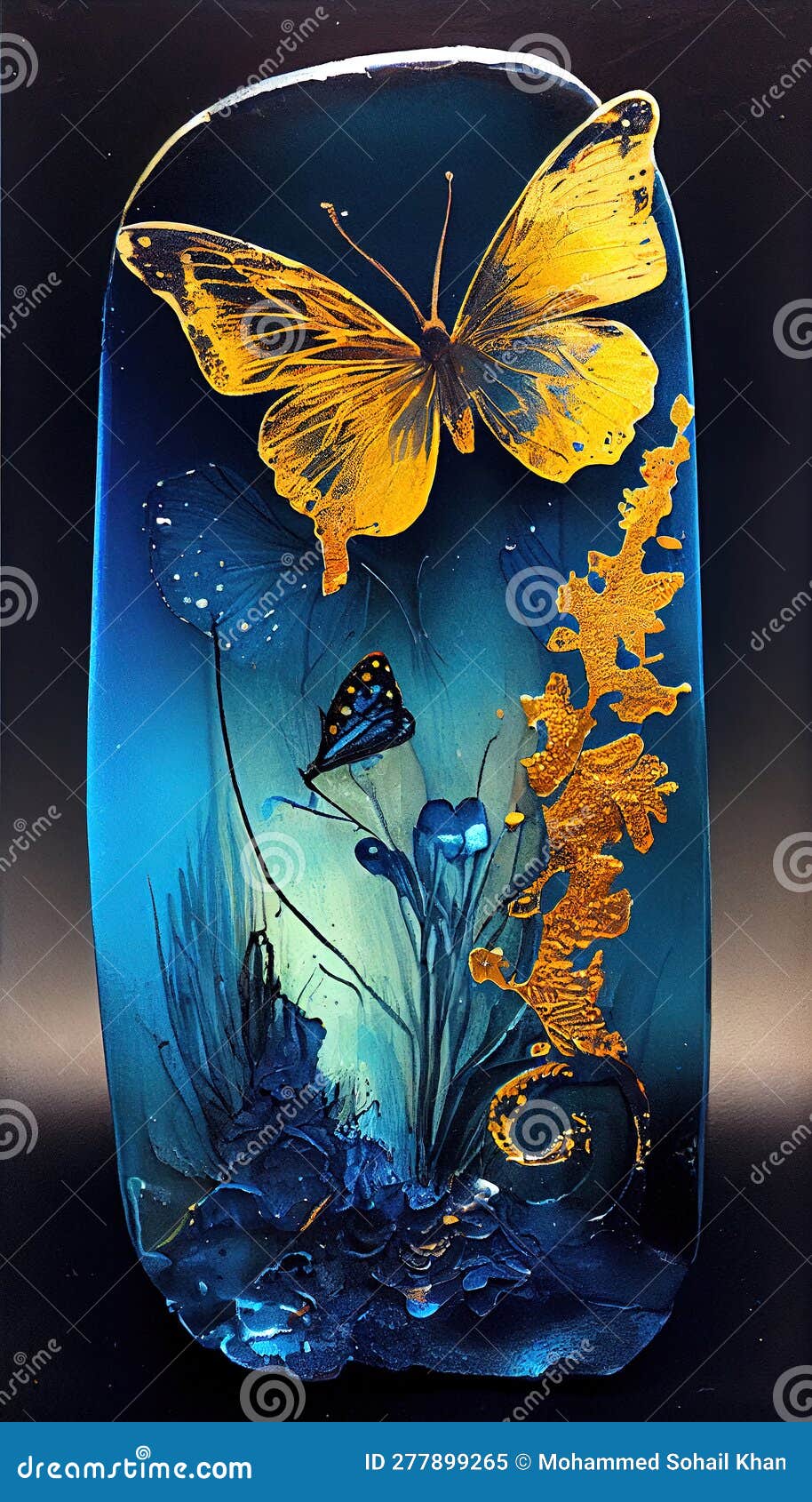 Alcohol Ink Cyanotype Butterfly AI Generative Stock Illustration ...