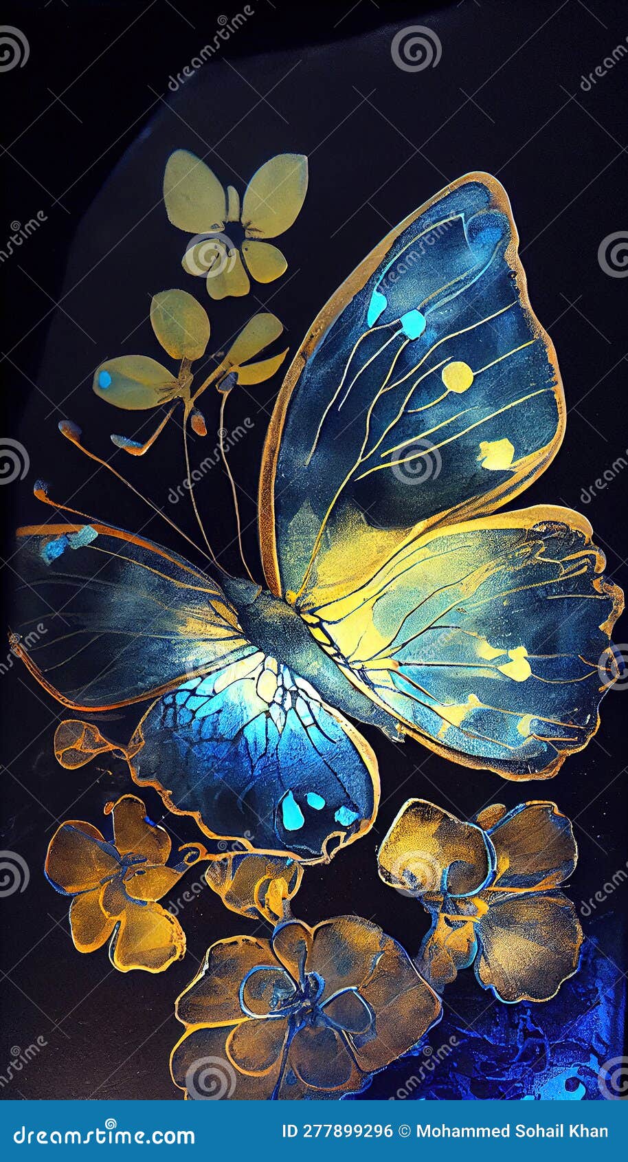 Alcohol Ink Cyanotype Butterfly AI Generative Stock Illustration ...