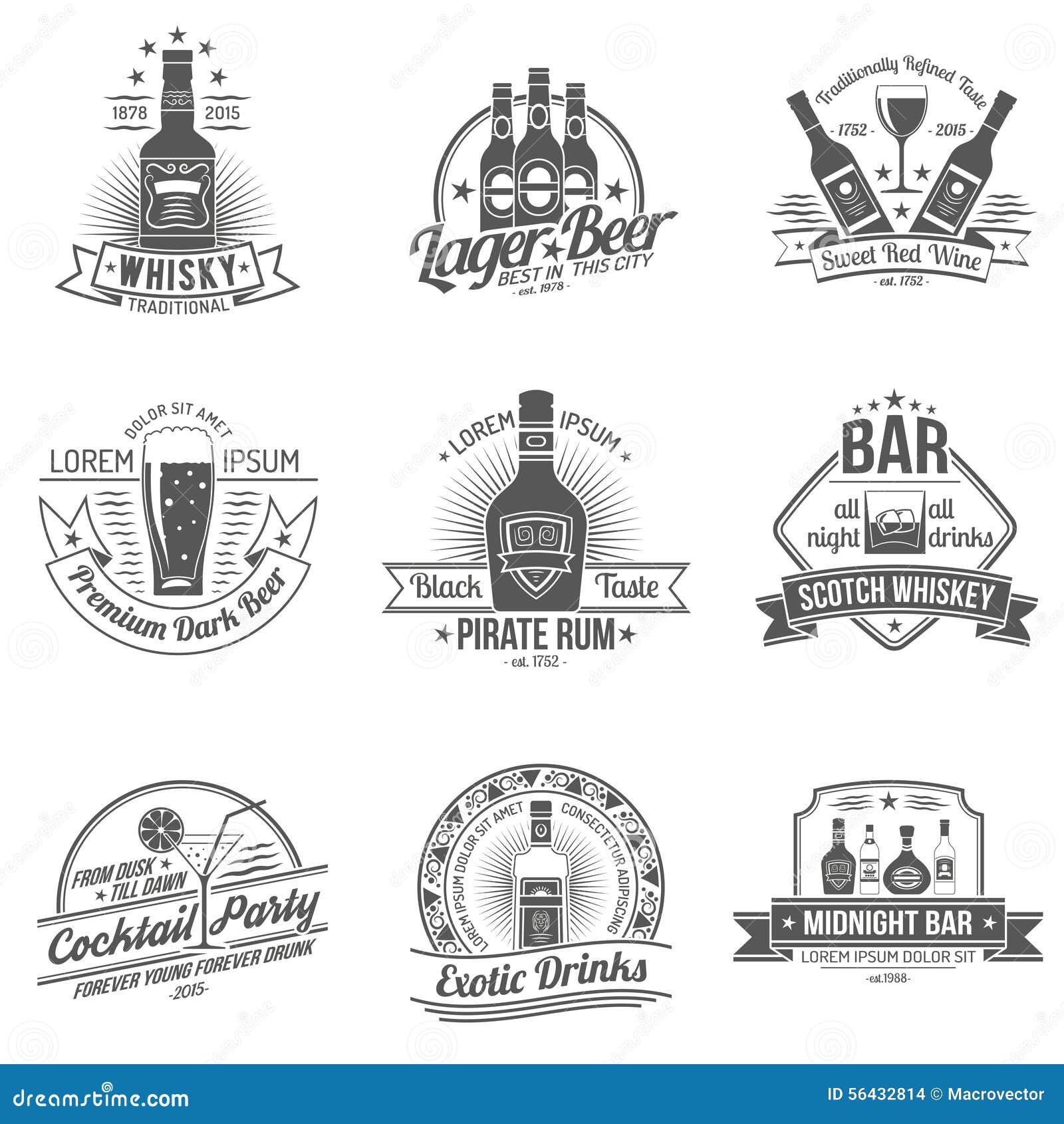 Alcohol Label Set stock vector. Illustration of isolated - 56432814