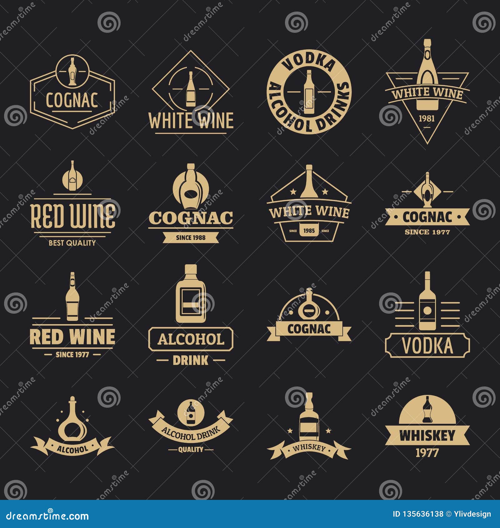 Alcohol Logo Icons Set, Simple Style Stock Vector - Illustration of ...