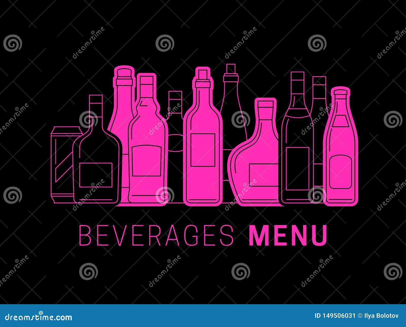 Alcohol menu with bottles stock vector. Illustration of background ...