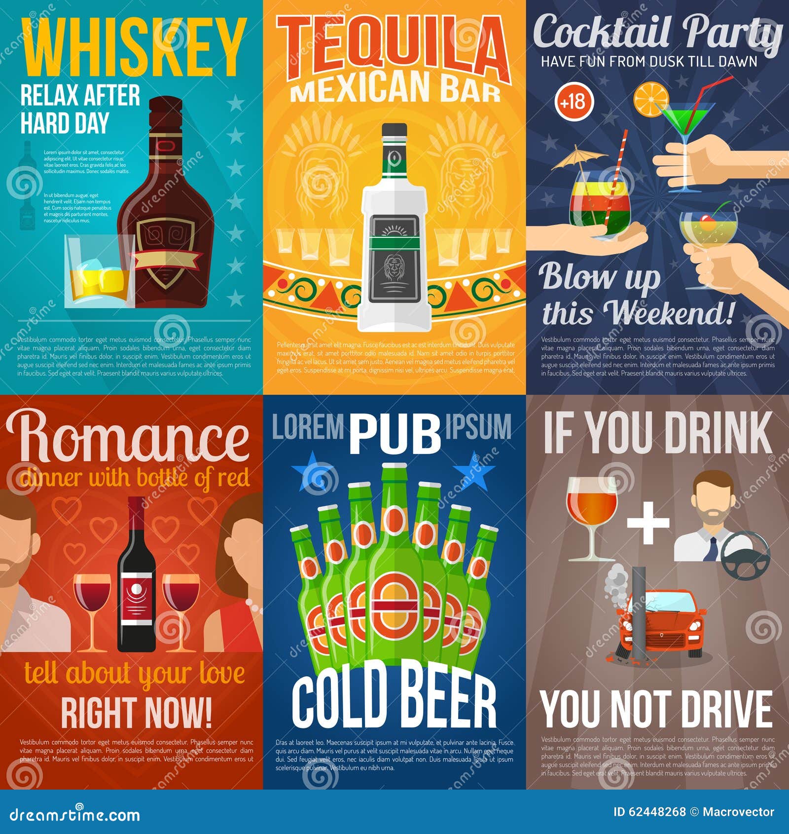 Alcohol Mini Poster Set stock vector. Illustration of cube - 62448268