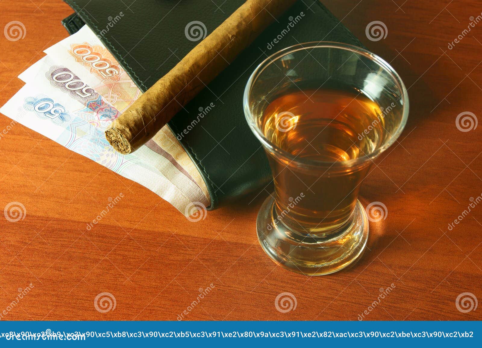 Alcohol, money and a cigar stock photo. Image of wallet - 28115746