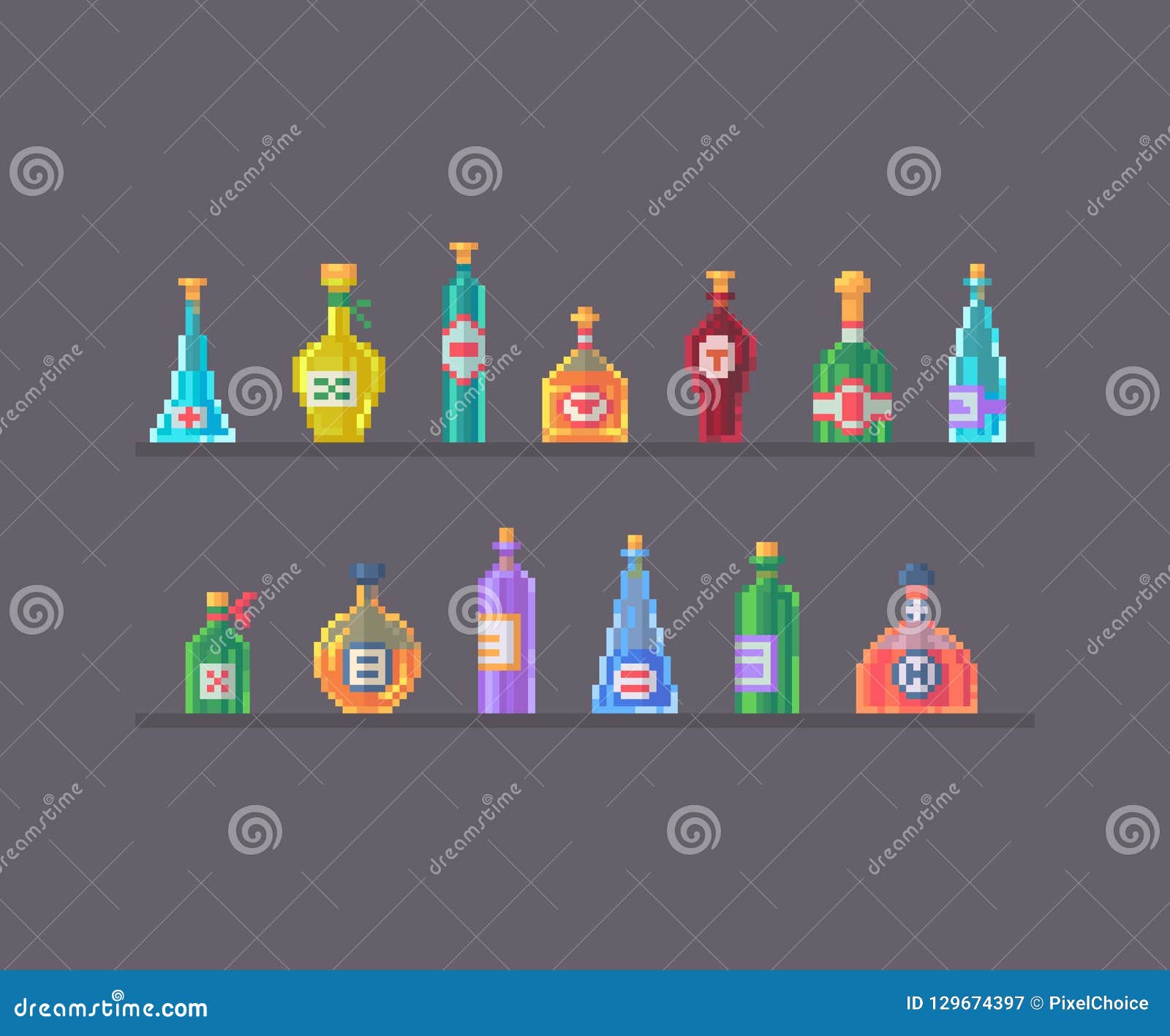 Alcohol and Potion Beverages Set in Pixel Art Style Stock Vector ...