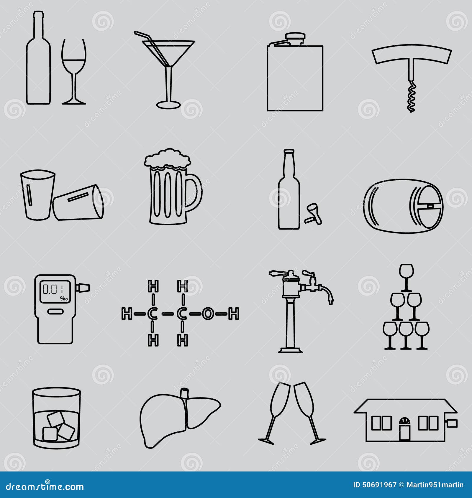 Alcohol Simple Outline Black Icons Set Stock Vector - Illustration of ...