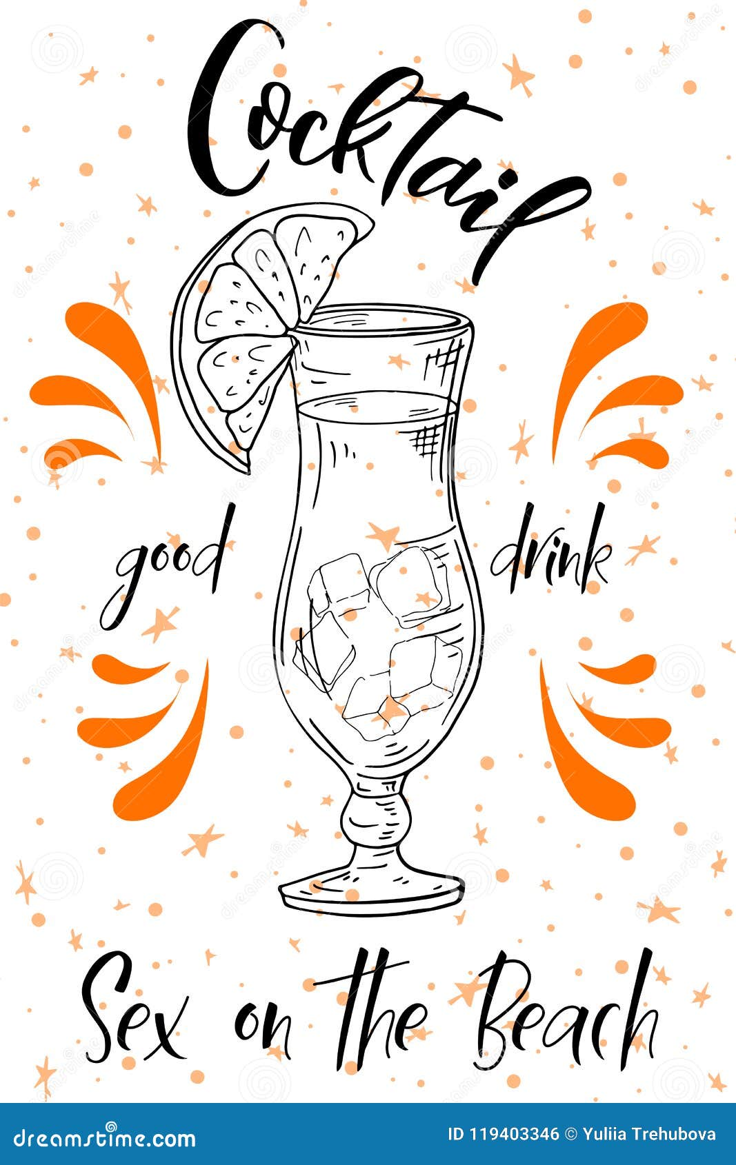 Alcoholc Cocktail Sex On The Beach Party Summer Poster Stock Vector