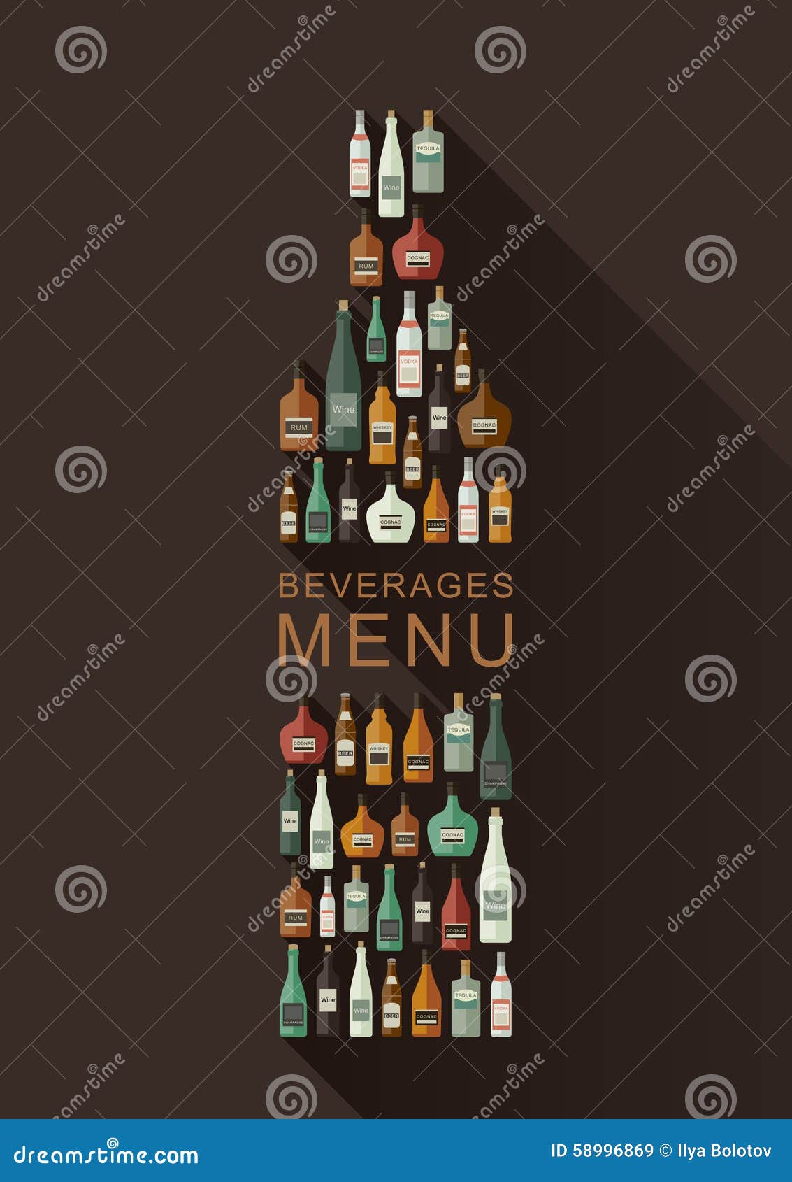 Alcoholic beverages menu stock vector. Illustration of flat - 58996869