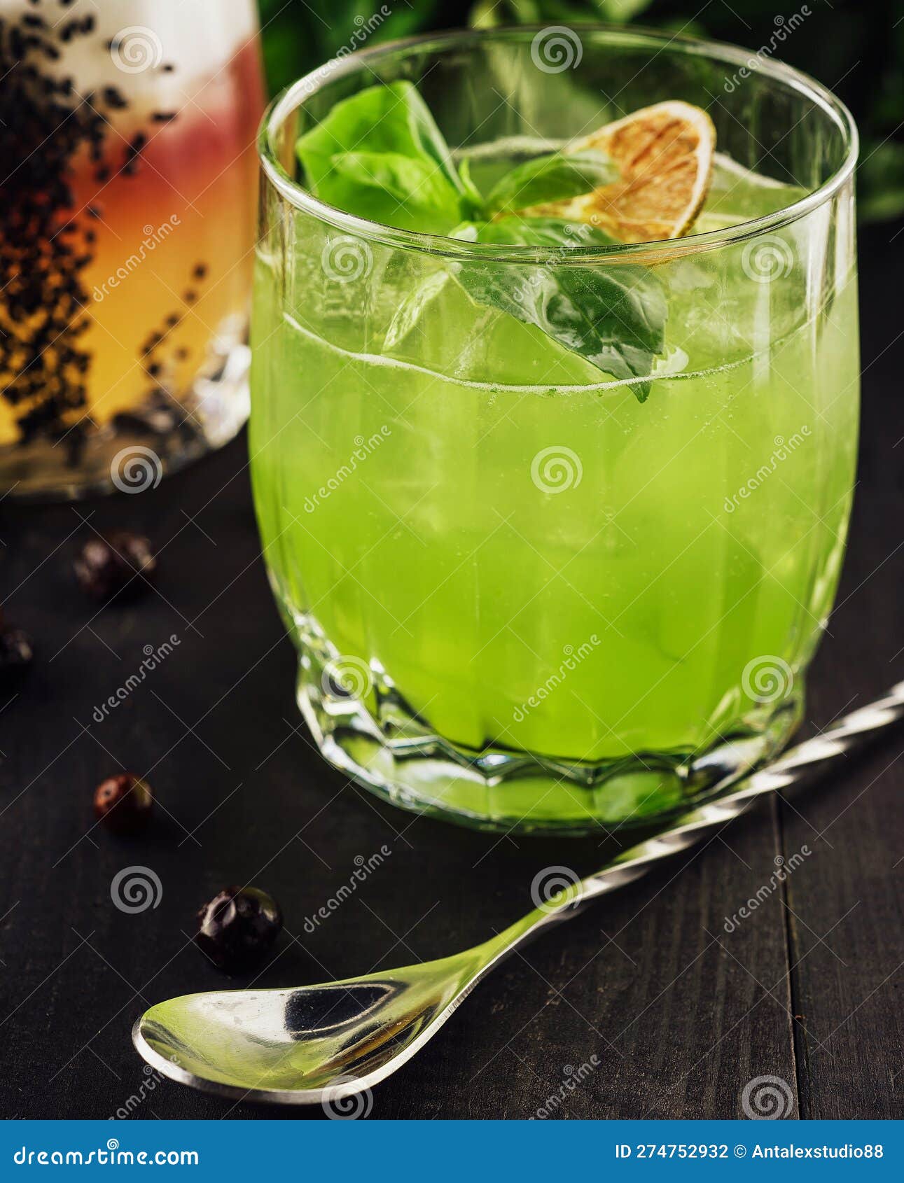 Alcoholic Cocktail Basil Smash with Green Basil Stock Photo - Image of ...