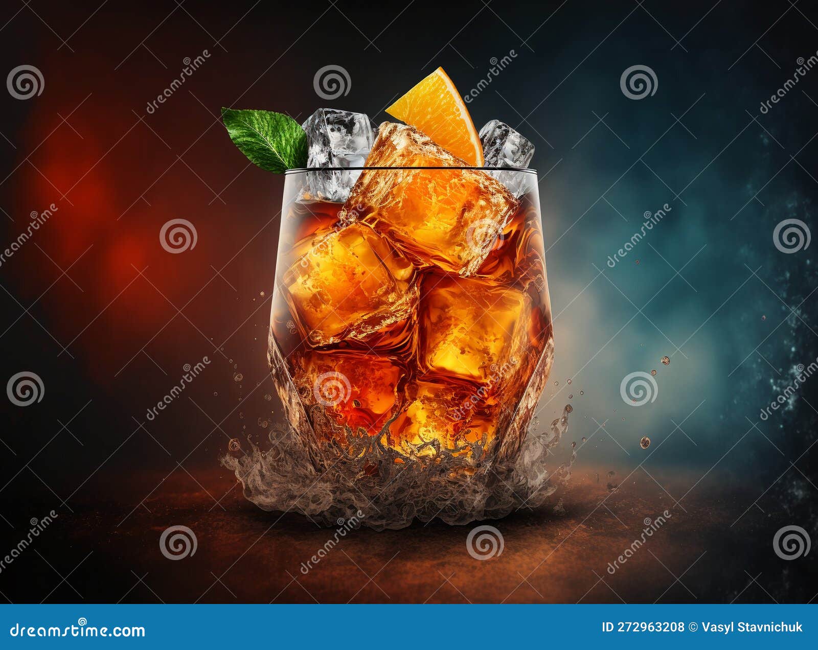 Alcoholic Cocktail With Orange Slice And Ice Cubes A Refreshingly