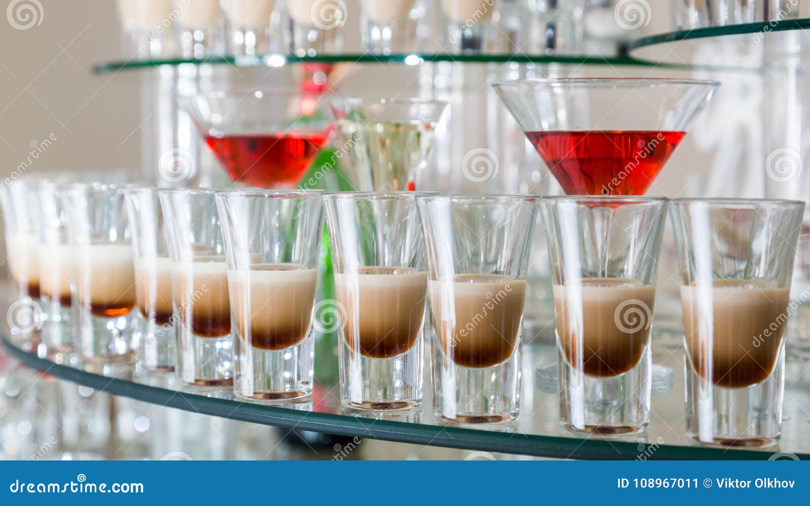 Alcoholic Cocktails on a Glass Surface, Banquet Table. Stock Image ...