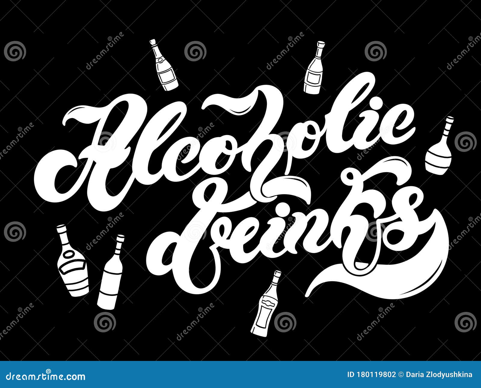 Alcoholic Drinks. Hand Drawn Lettering Stock Illustration ...