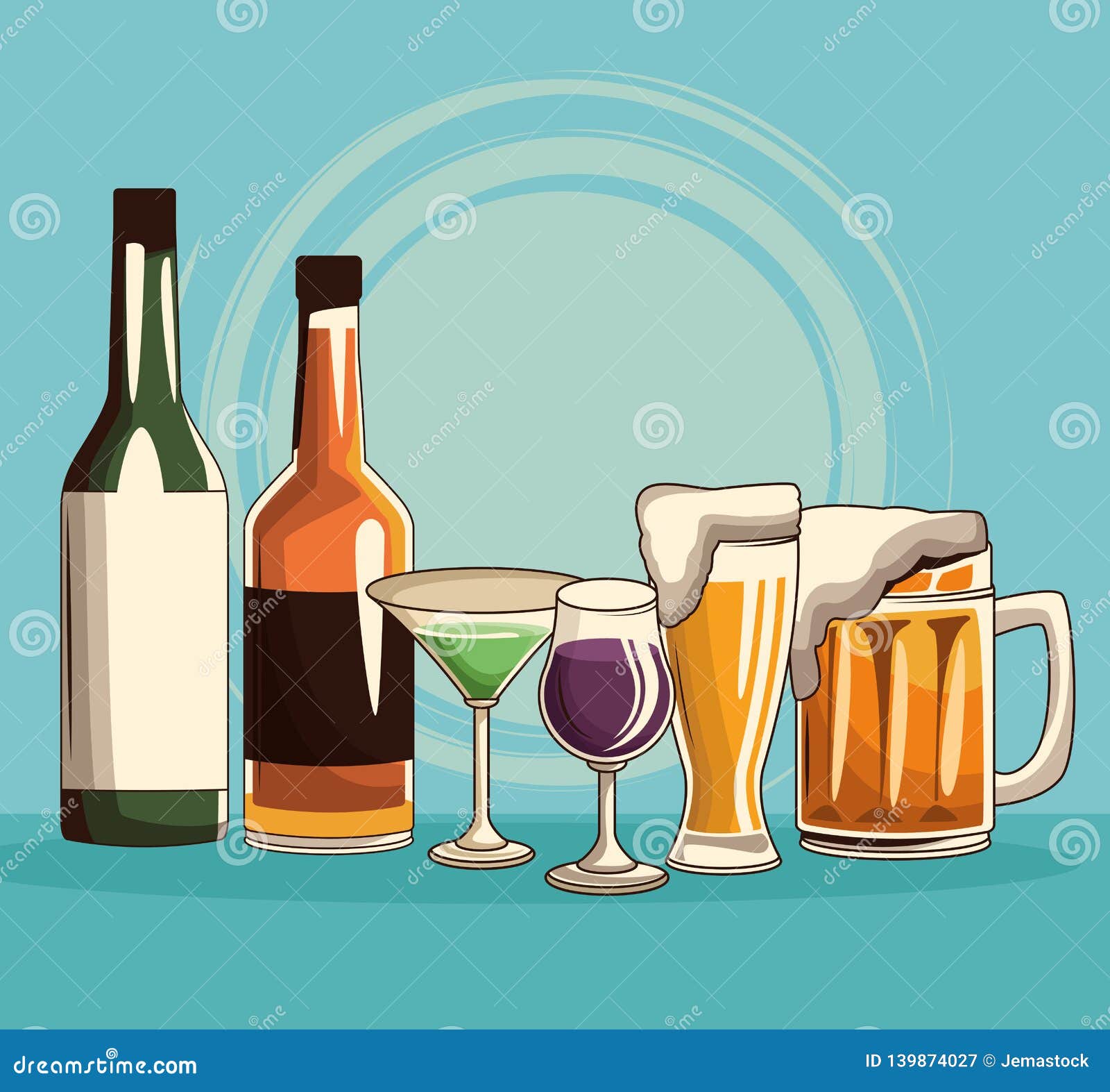 Alcoholic drinks isolated stock vector. Illustration of retro - 139874027