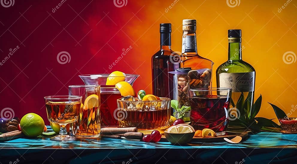 Alcoholic Drinks on the Table, Alcoholic Drinks on Abstract Background ...