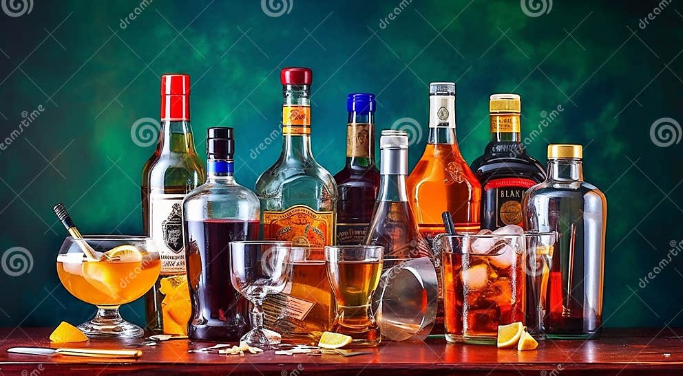 Alcoholic Drinks on the Table, Alcoholic Drinks on Abstract Background ...