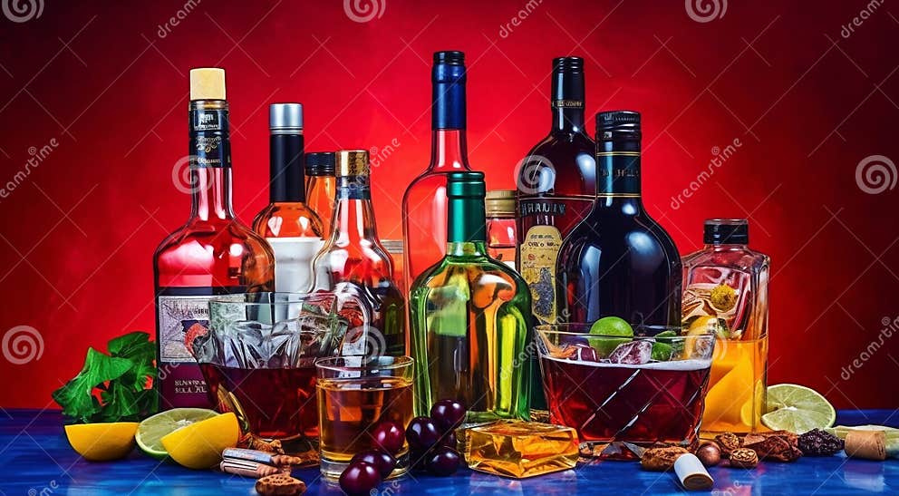 Alcoholic Drinks on the Table, Alcoholic Drinks on Abstract Background ...