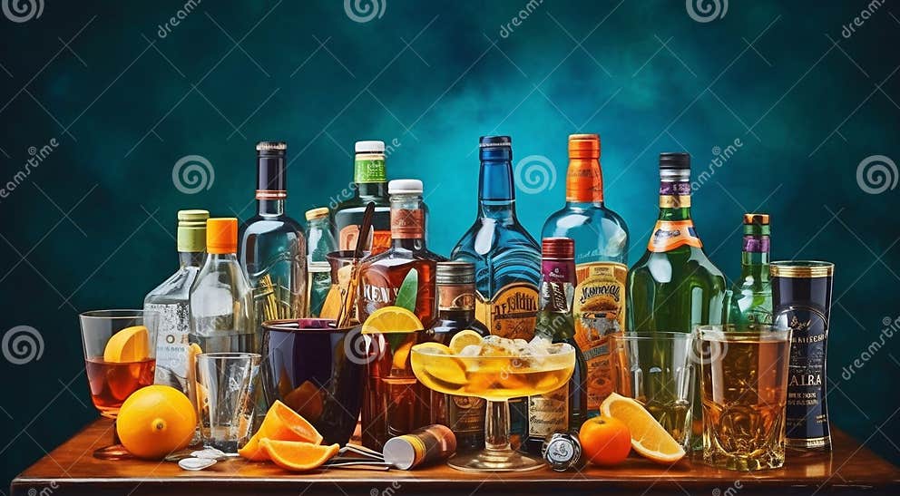 Alcoholic Drinks on the Table, Alcoholic Drinks on Abstract Background ...