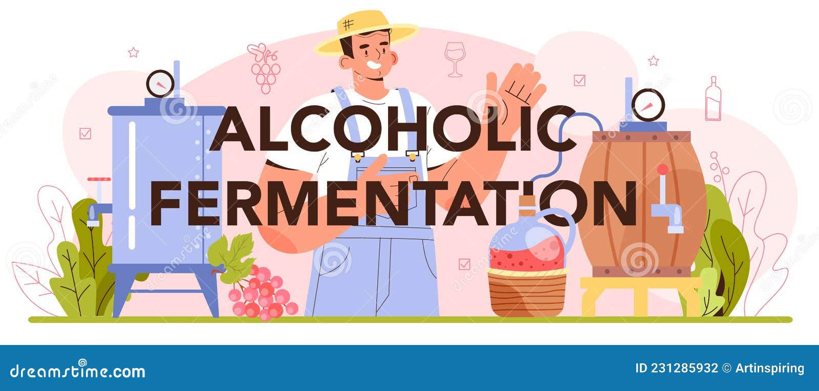 Alcoholic Fermentation Typographic Header. Wine Production Stock Vector ...