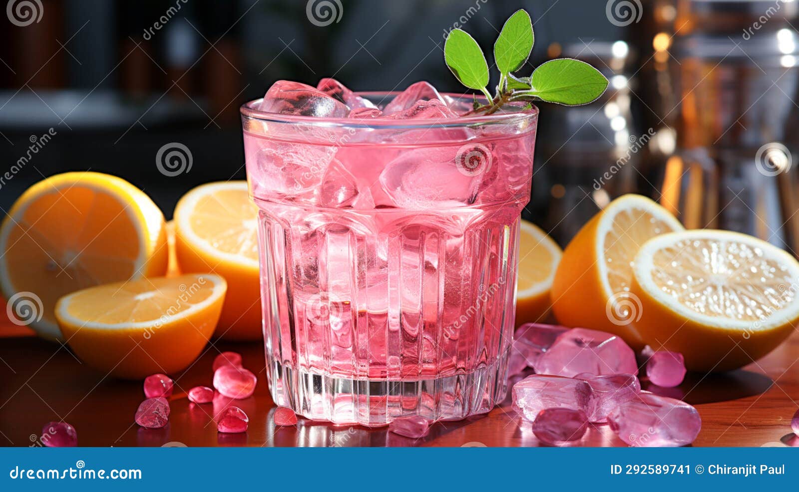 Alcoholic Pink Cocktail with Lemon and Ice in a Glass on a White Table ...