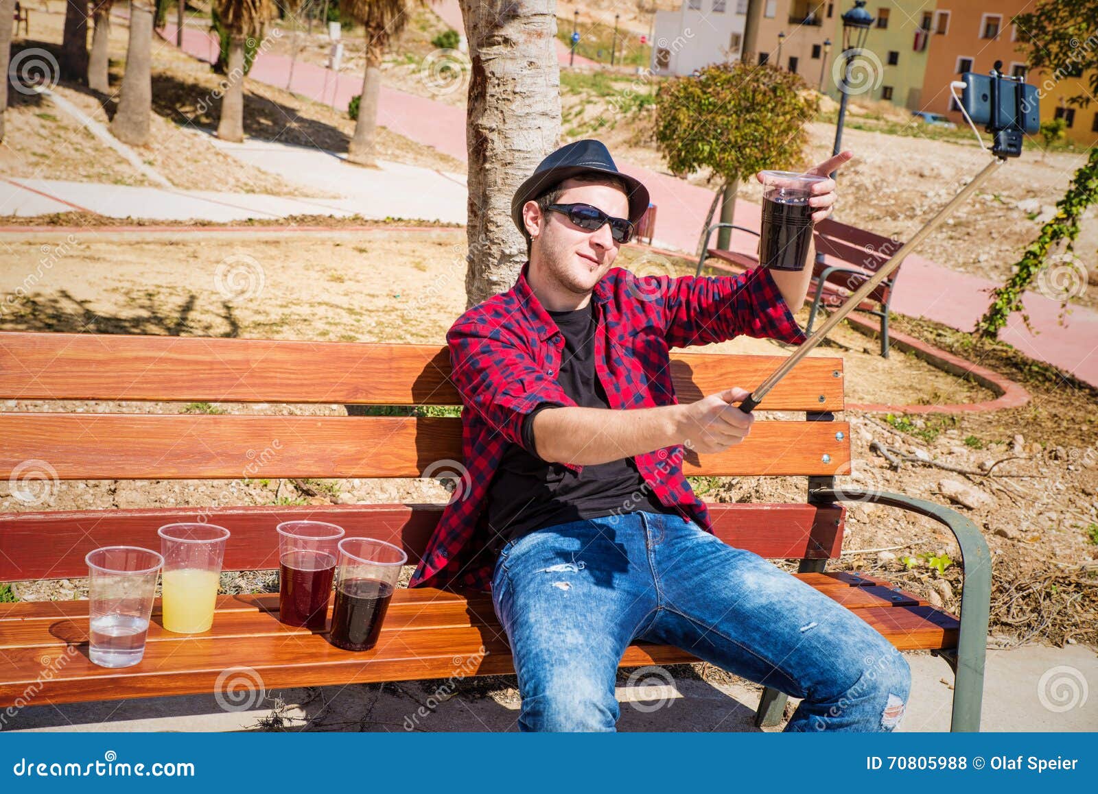 Alcoholic selfie stock photo. Image of portrait, bench - 70805988