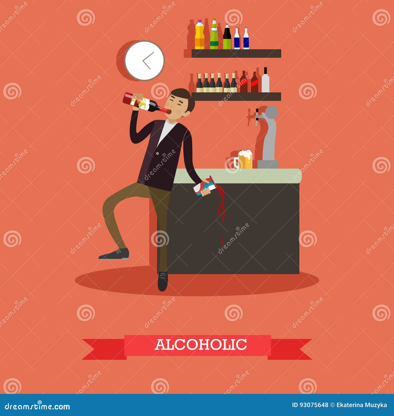 Alcoholic Vector Illustration in Flat Style Stock Vector - Illustration ...