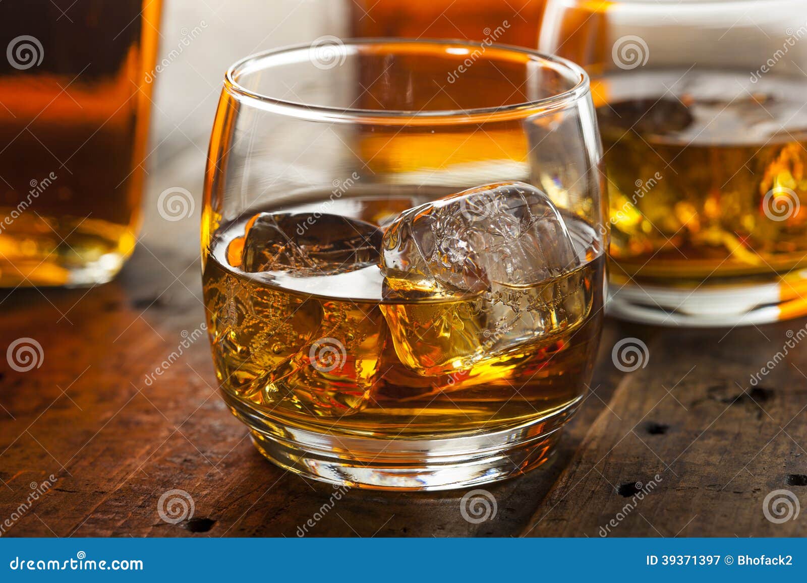 Alcoholic Whiskey Bourbon In A Glass With Ice Stock Image Image Of