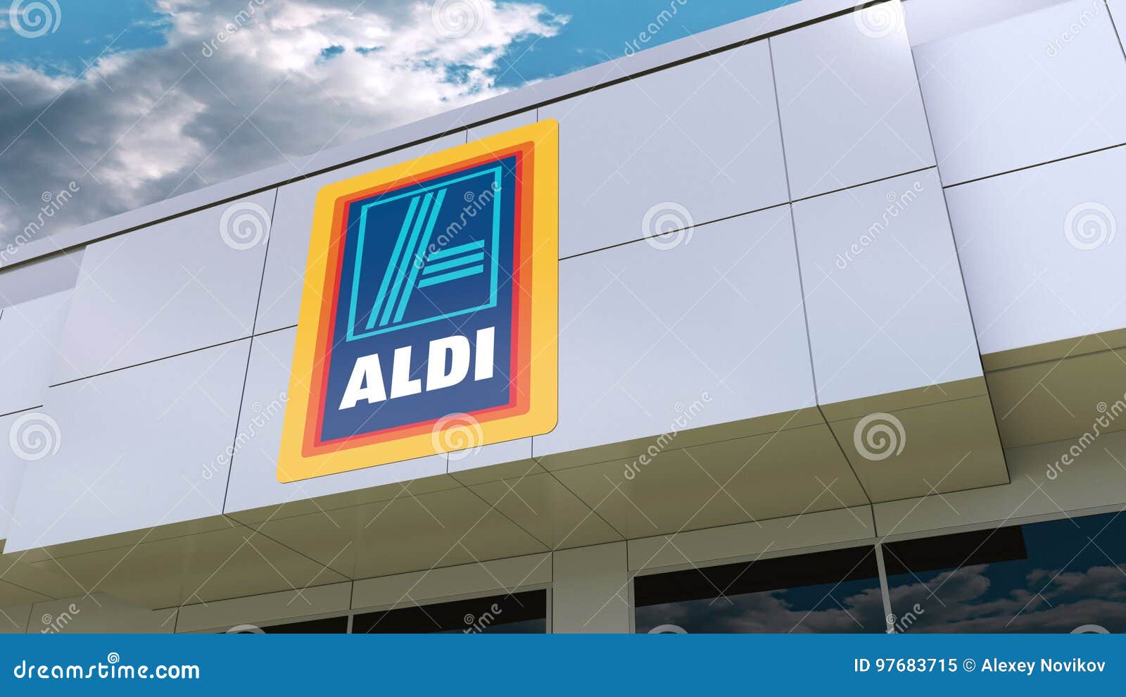 Aldi Logo on the Modern Building Facade. Editorial 3D Rendering ...