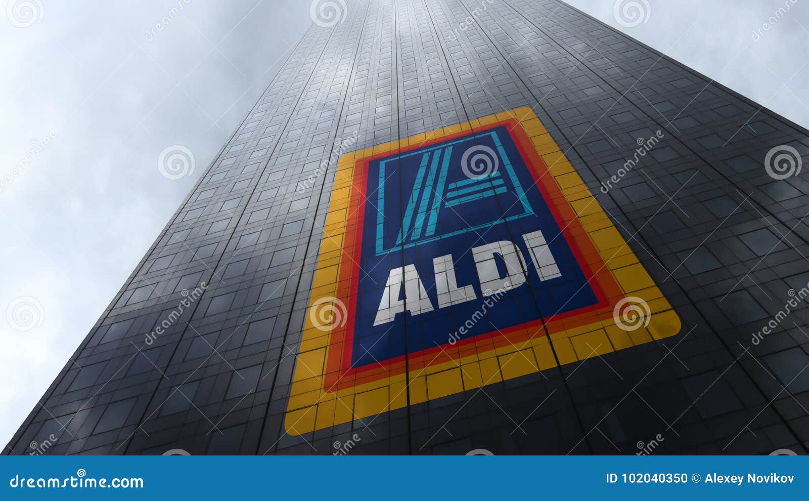 Aldi Logo on a Skyscraper Facade Reflecting Clouds. Editorial 3D ...