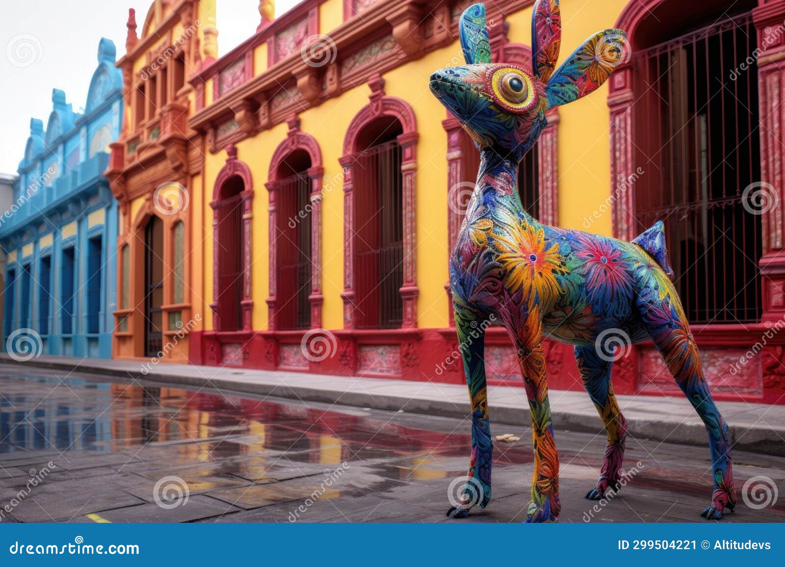 An Alebrije Statue in Front of a Historic Mexican Building Stock Image ...