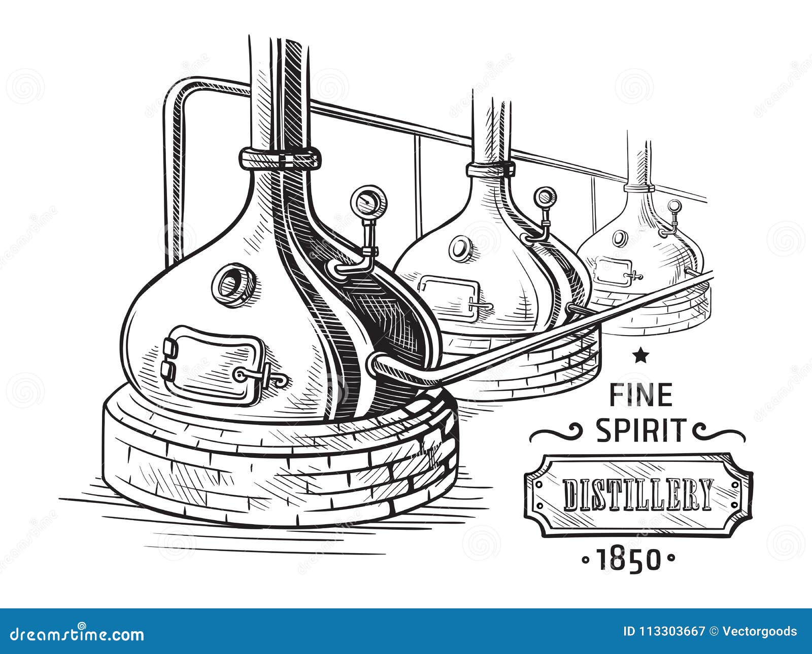 Alembic Still for Making Alcohol Inside Distillery Sketch Stock Vector ...