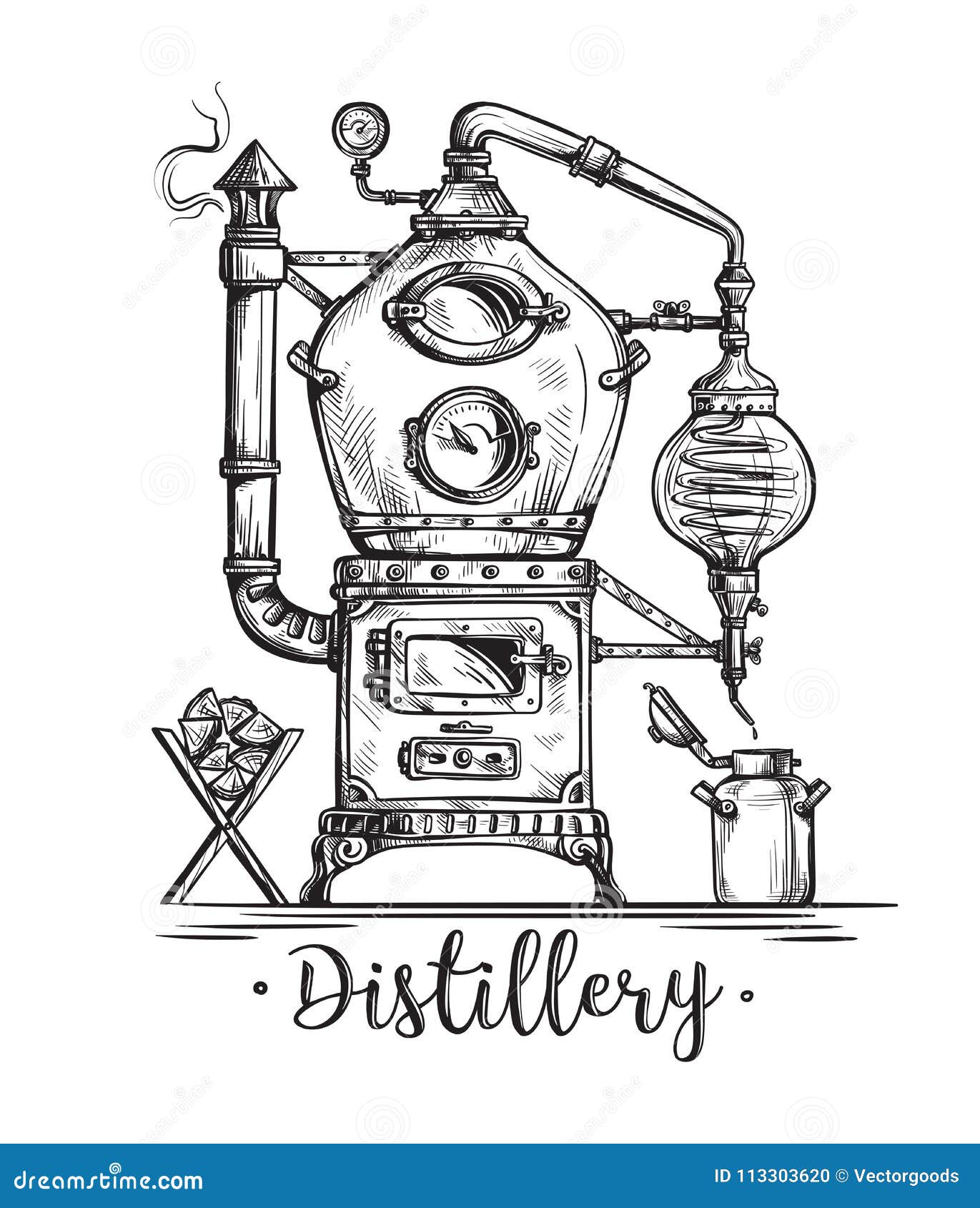 Alembic Still for Making Alcohol Inside Distillery Sketch Stock Vector ...