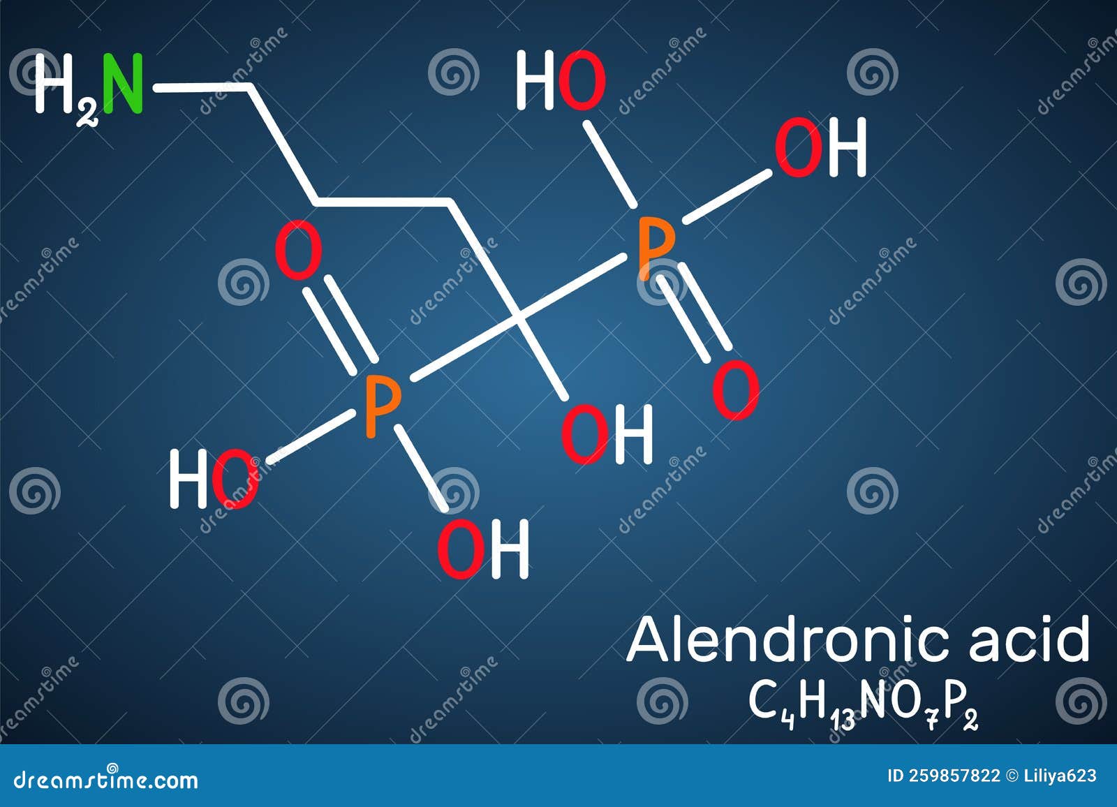 Alendronic Acid Molecule. Structural Chemical Formula on the Dark Blue ...