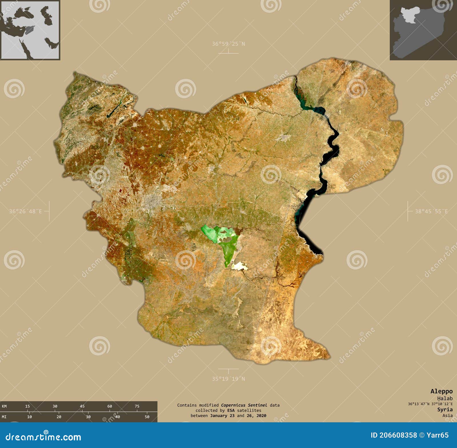 Aleppo, Syria - Composition. Sentinel-2 Satellite Stock Illustration ...