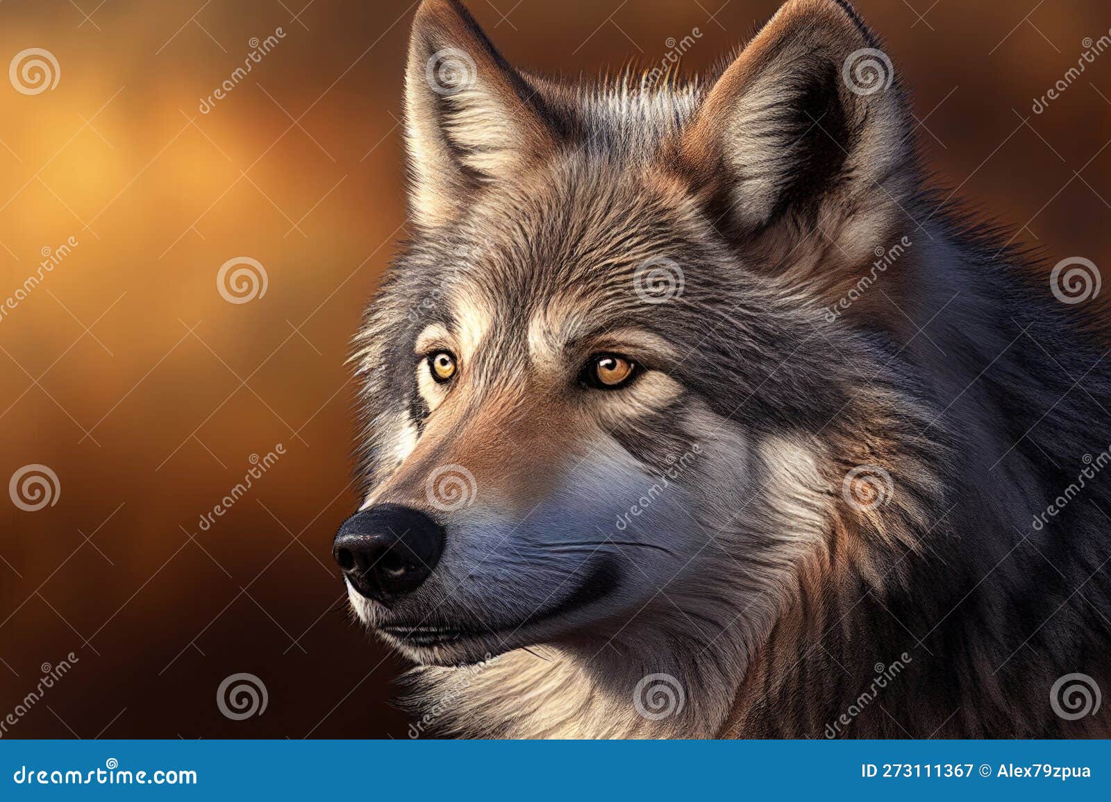 Alert Gray Wolf Close-up - Generative AI Stock Illustration ...