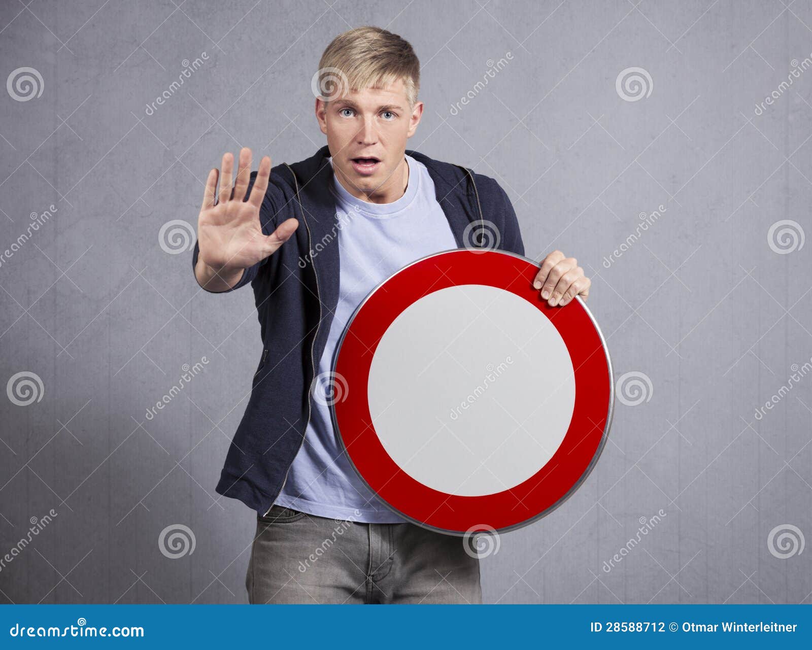 Alert Man Showing Universal Forbidden Indicator. Stock Photo - Image of ...