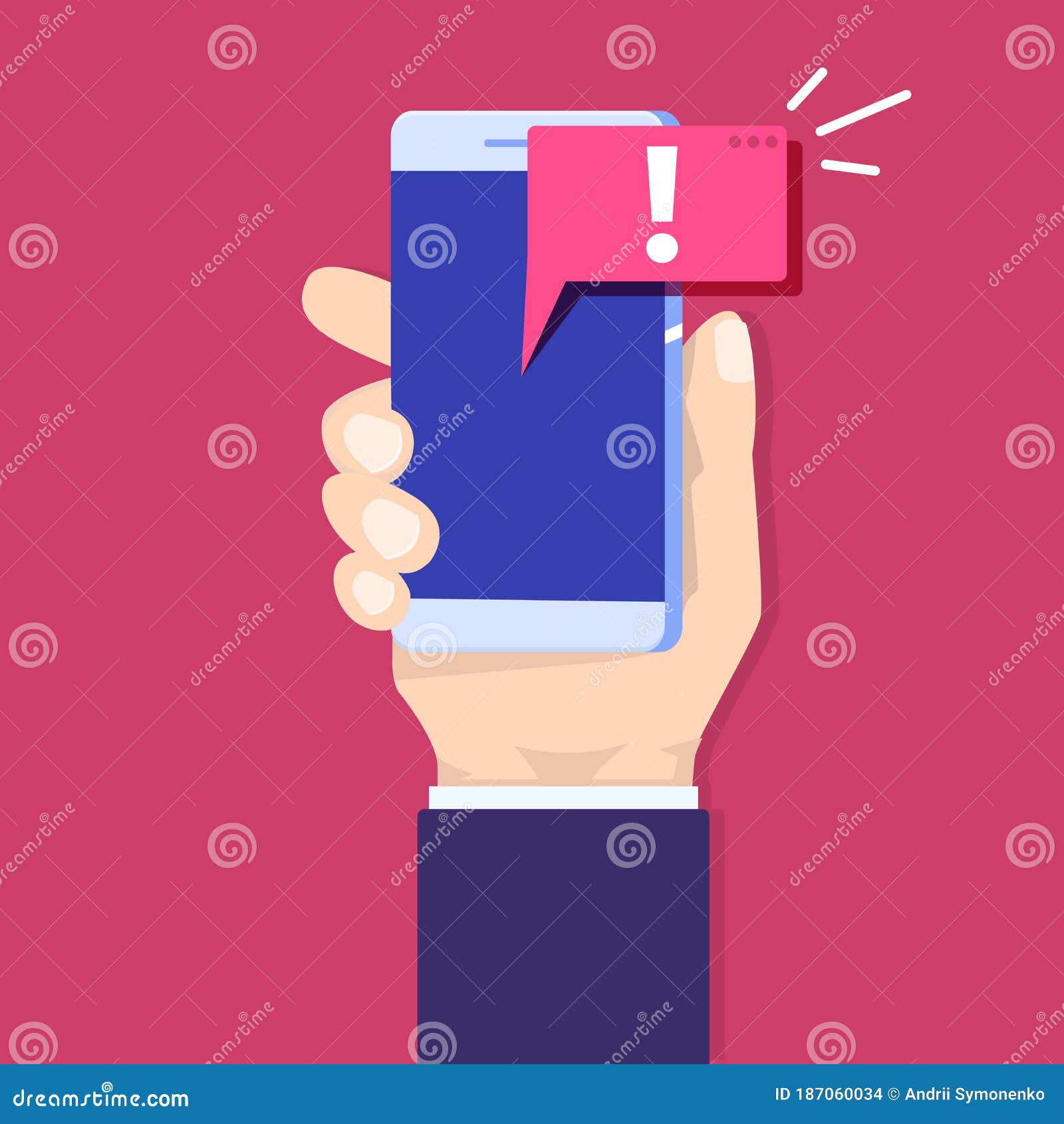 Alert Message Mobile Notification. Hand Holding Smartphone with Speech ...