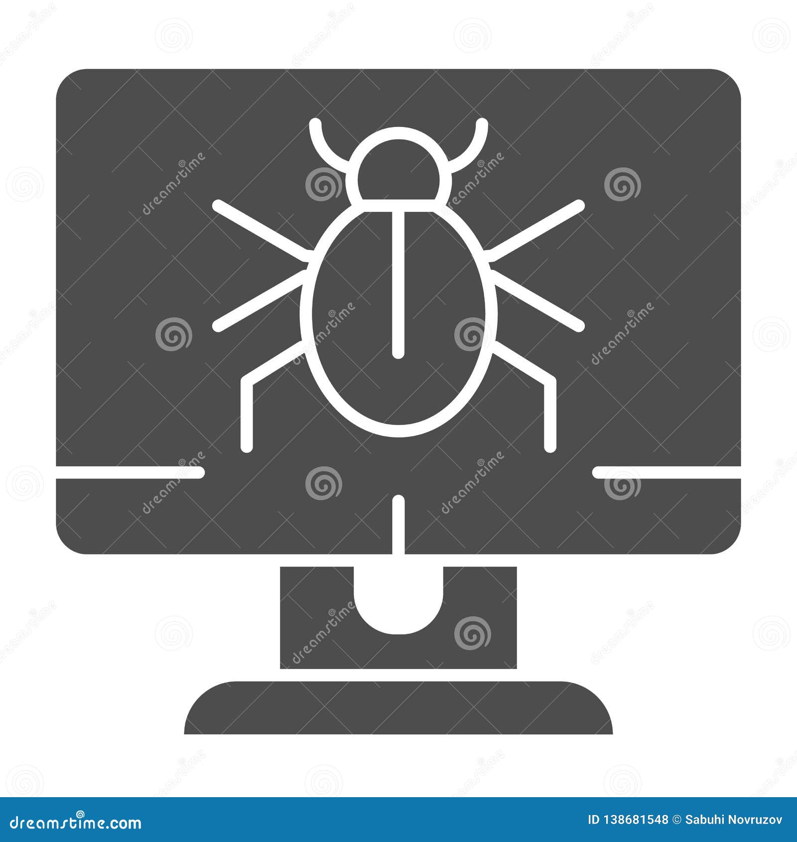 Alert Notification on Desktop Solid Icon. Infected Computer Vector ...