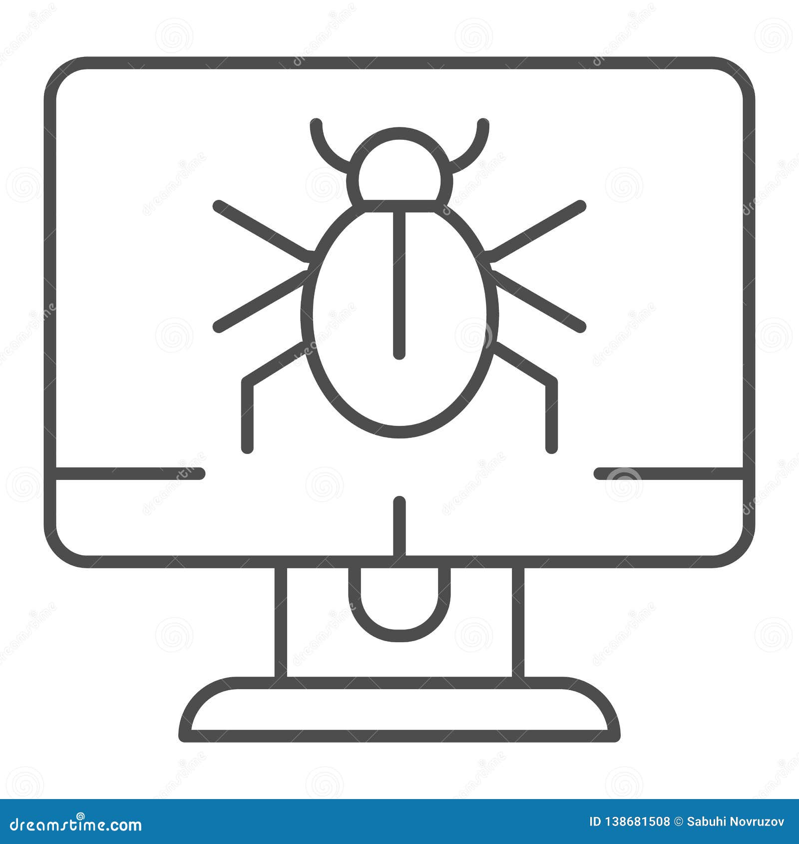 Alert Notification on Desktop Thin Line Icon. Infected Computer Vector ...