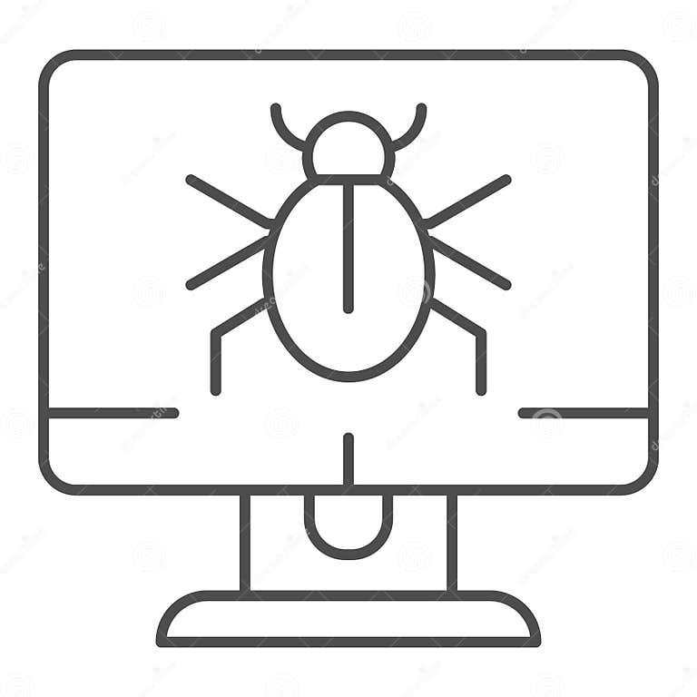 Alert Notification on Desktop Thin Line Icon. Infected Computer Vector ...