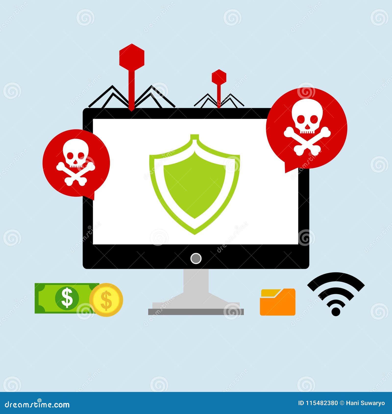 Alert Notification on Laptop Computer Vector, Malware Concept, Spam Data, Fraud Internet Error ...