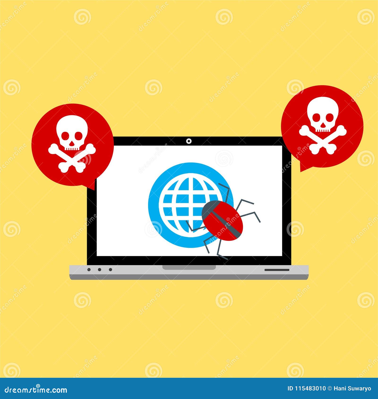Alert Notification on Laptop Computer Vector, Malware Concept, Spam Data, Fraud Internet Error ...