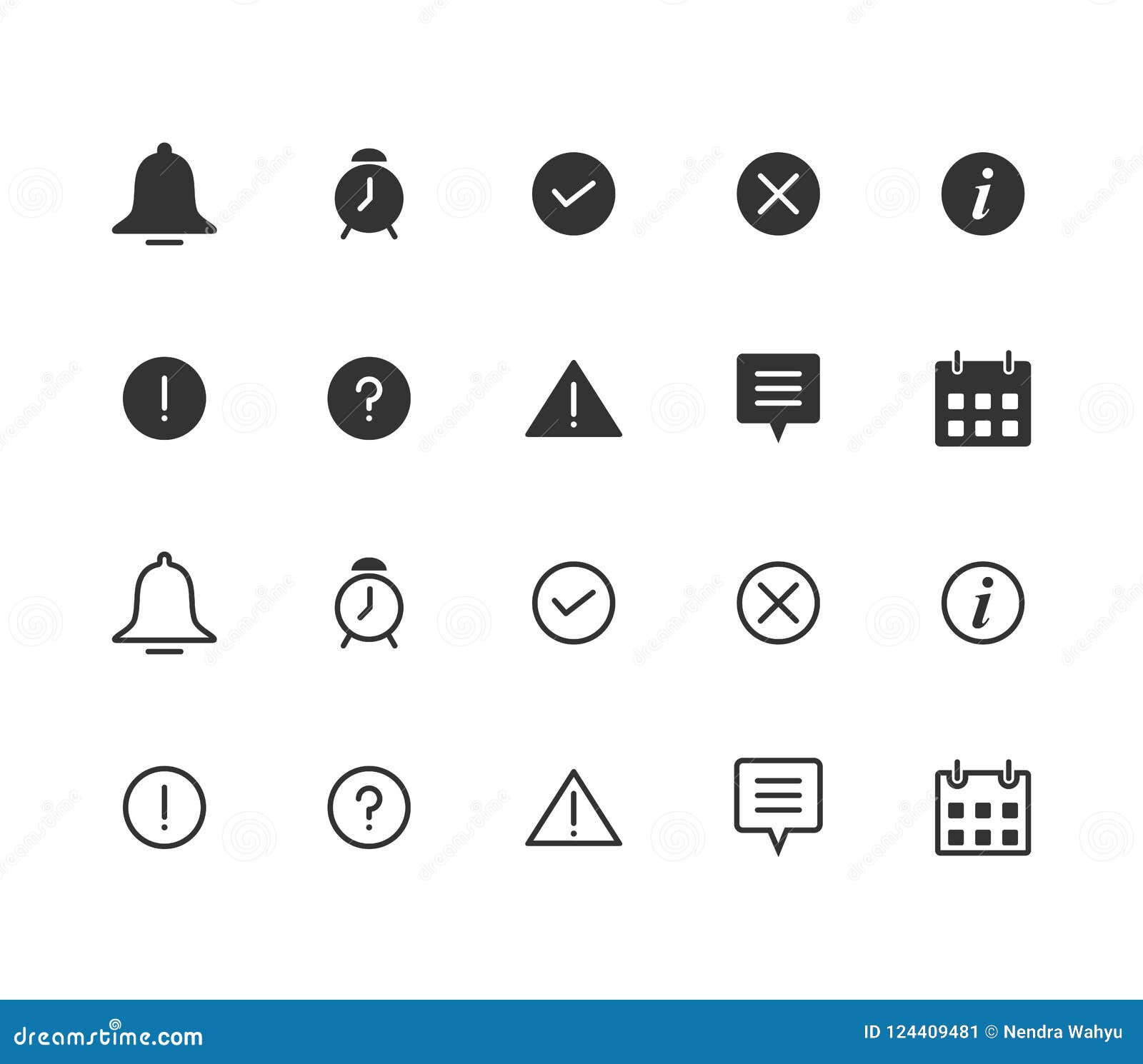 Alert and Notifications Icon with Solid and Stroke Version Stock Vector ...