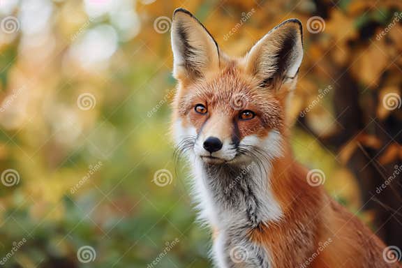 An Alert Red Fox with Intense Eyes in a Fall Setting. Stock Image ...