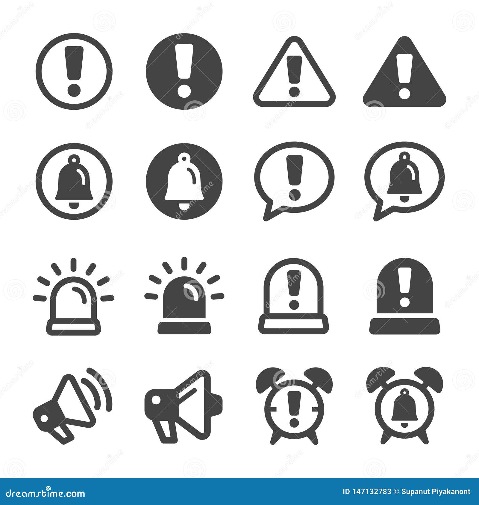 Alert and Reminder Icon Set Stock Vector - Illustration of alarm ...