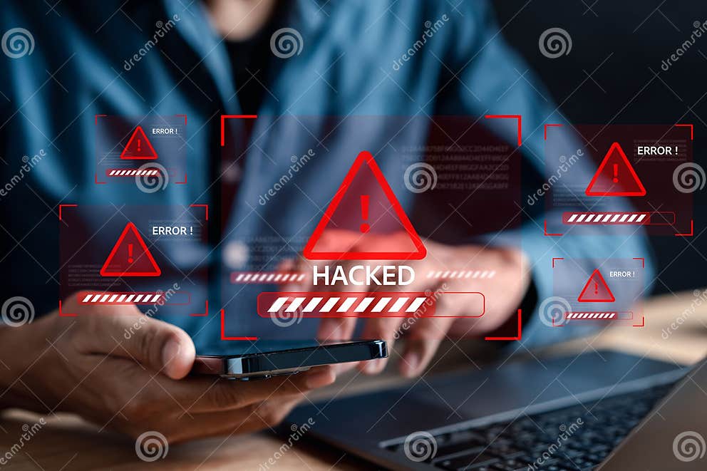 Alert System Hacked Popup on Screen, Spam Virus with Warning Caution ...