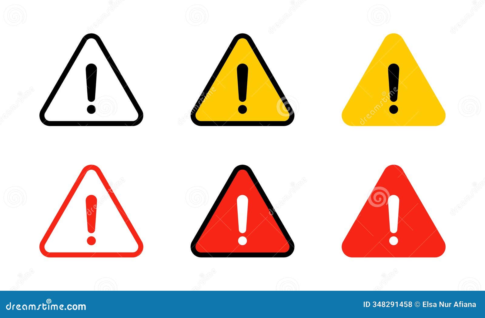 Alert Warning Sign Icon Set in Flat Design. Exclamation Mark on ...
