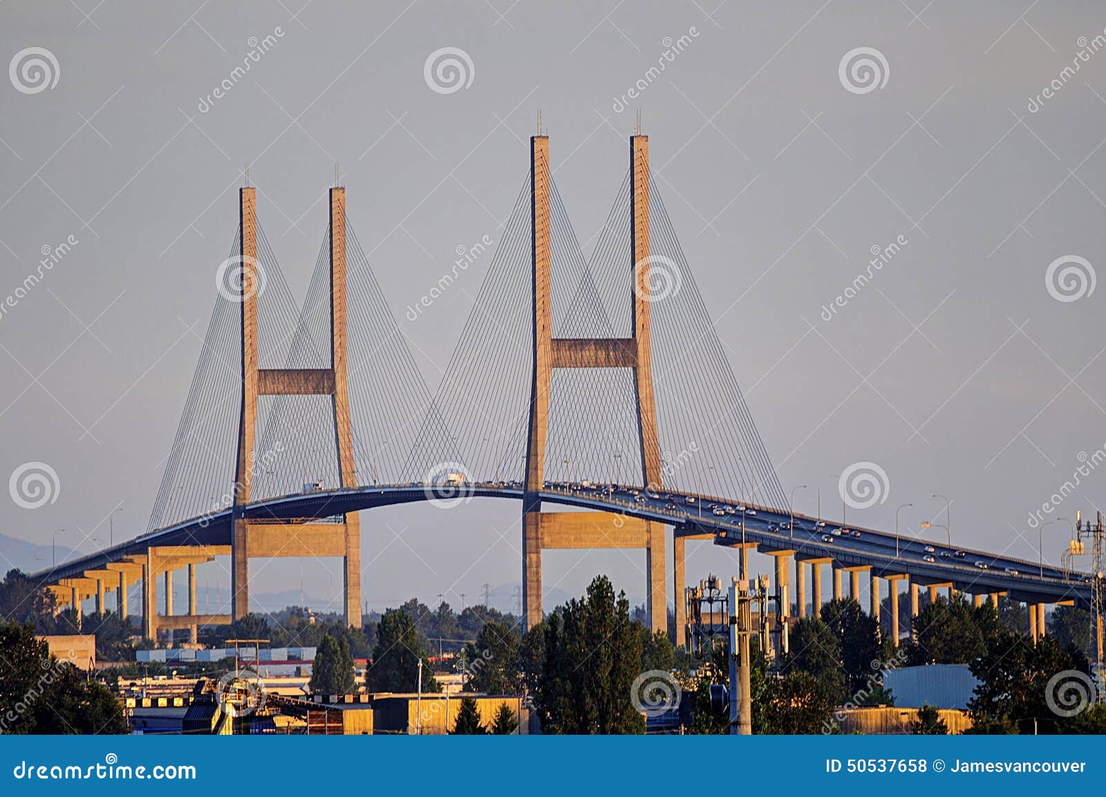 Alex Fraser Bridge with Sunset Light Stock Photo - Image of canada ...