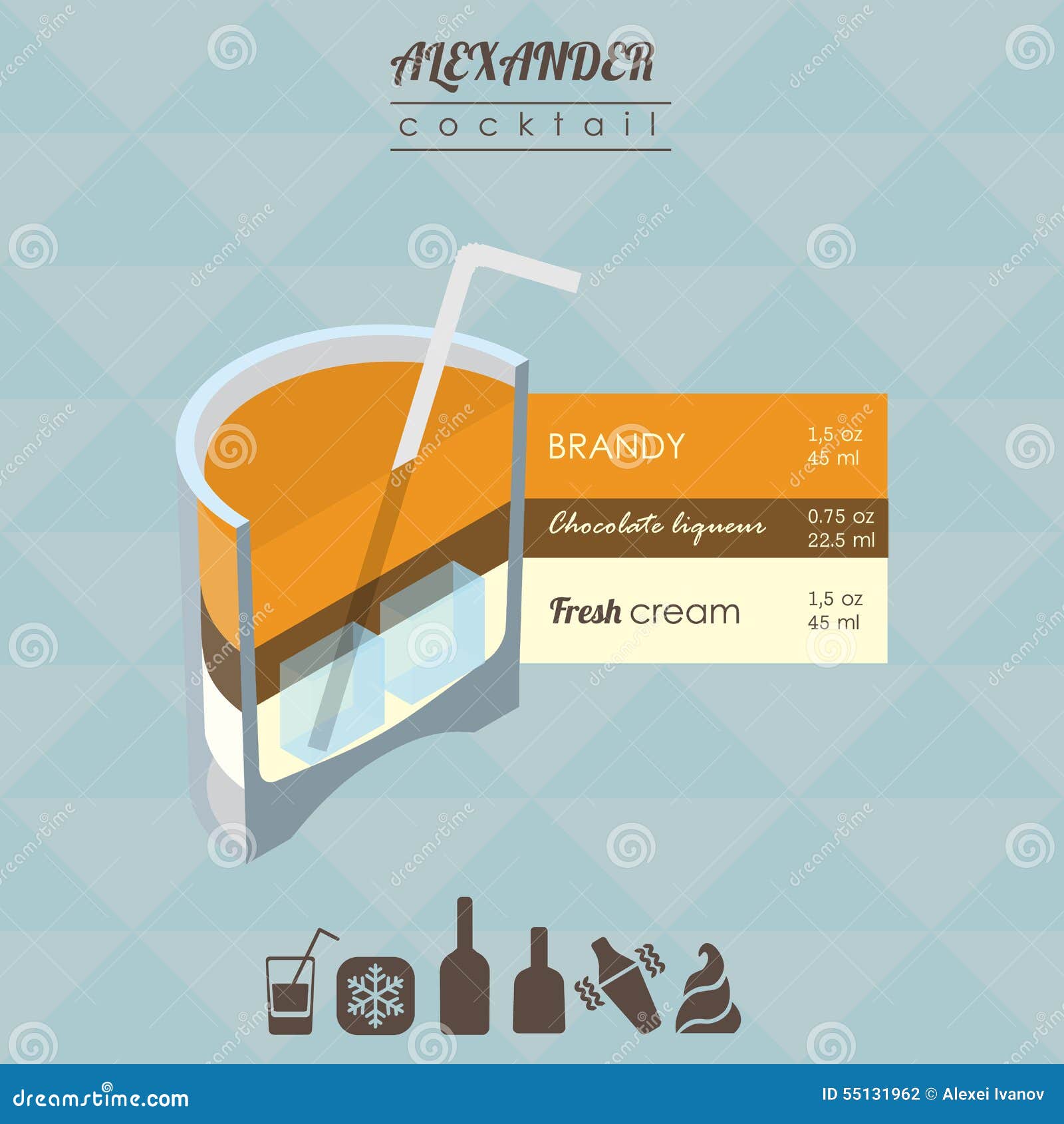 Alexander Cocktail Isometric Illustration Stock Vector - Illustration ...